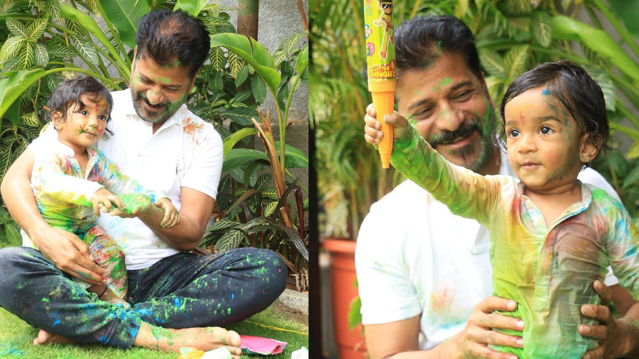 Revanth Reddy : మనవడితో సీఎం రేవంత్ రెడ్డి హోలీ సెలబ్రేషన్స్..