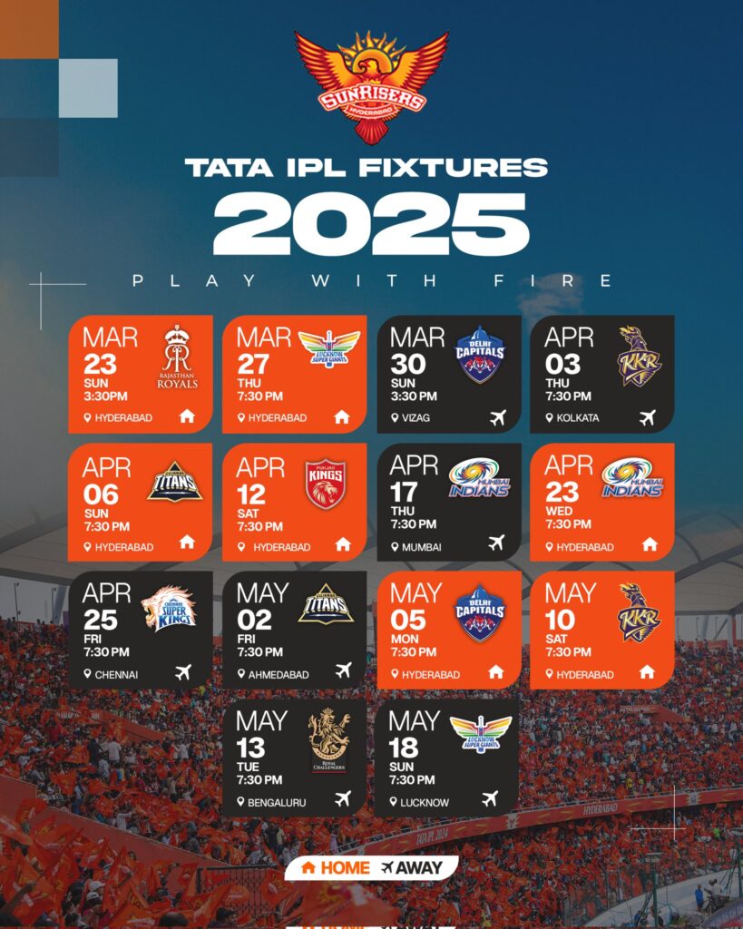 IPL 2025: SRH మ్యాచ్‌లు ఎప్పుడు.. ఎవరితో? హైదరాబాద్‌లో ఎన్ని మ్యాచ్‌లు.. ఫుల్ లిస్ట్